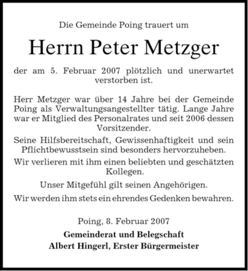 Traueranzeigen von Peter Metzger | trauer.merkur.de