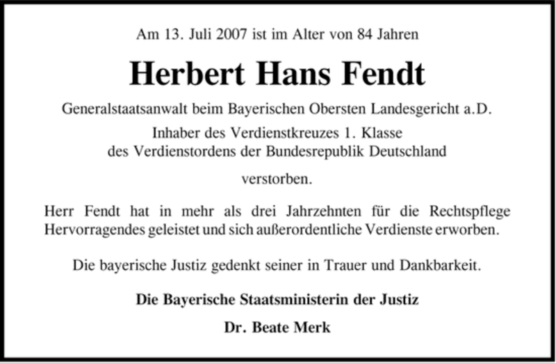 Traueranzeigen von Herbert Hans Fendt | trauer.merkur.de