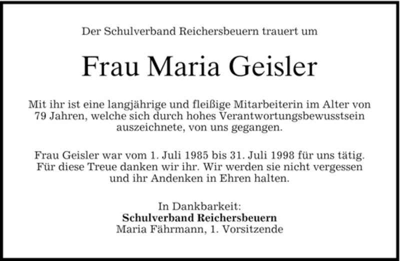 Traueranzeigen von Maria Geisler | trauer.merkur.de