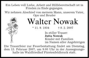 Traueranzeigen von Walter Nowak | trauer.merkur.de