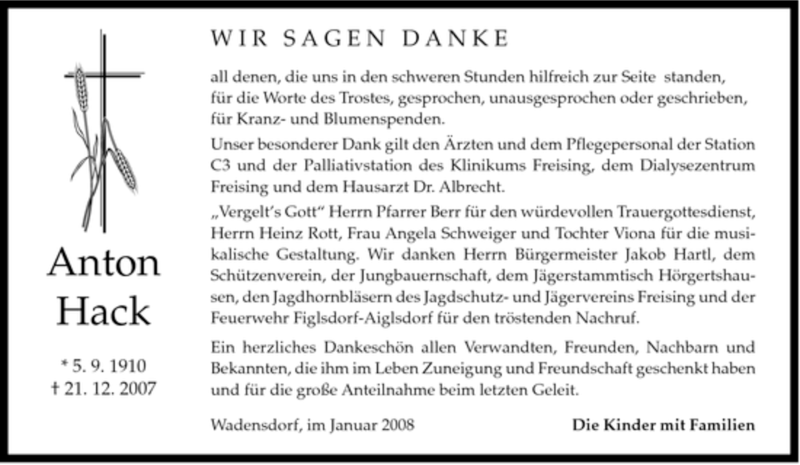 Traueranzeigen von Anton Hack | trauer.merkur.de