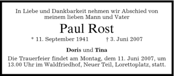 Traueranzeigen von Paul Rost | trauer.merkur.de
