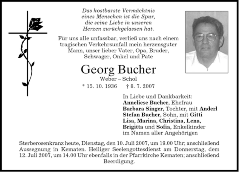 Traueranzeigen von Georg Bucher | trauer.merkur.de