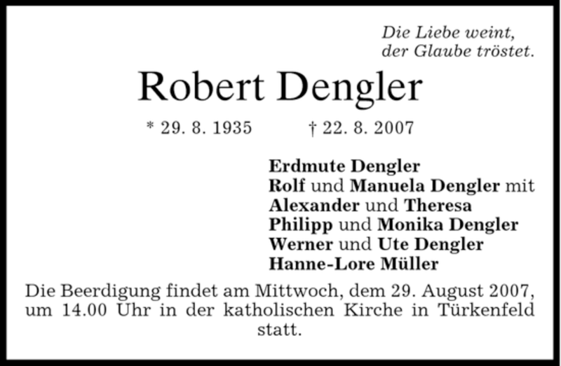 Traueranzeigen von Robert Dengler | trauer.merkur.de