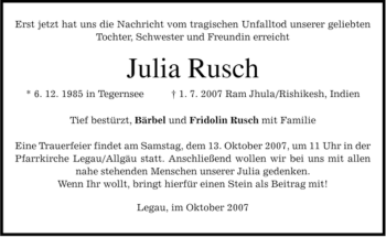 Traueranzeigen von Julia Rusch | trauer.merkur.de