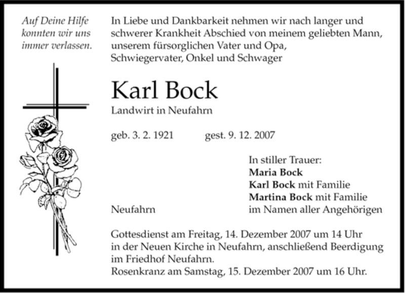 Traueranzeigen von Karl Bock | trauer.merkur.de