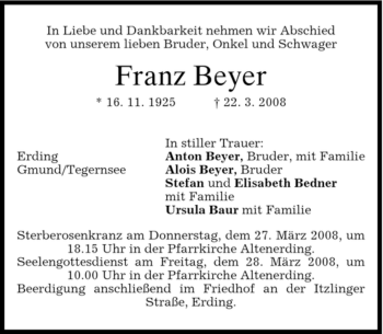 Traueranzeigen von Franz Beyer | trauer.merkur.de