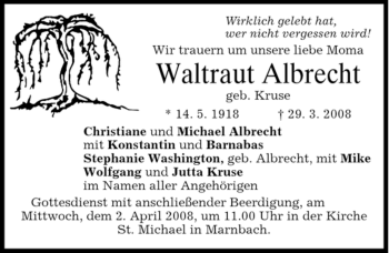Traueranzeigen von Waltraut Albrecht | trauer.merkur.de