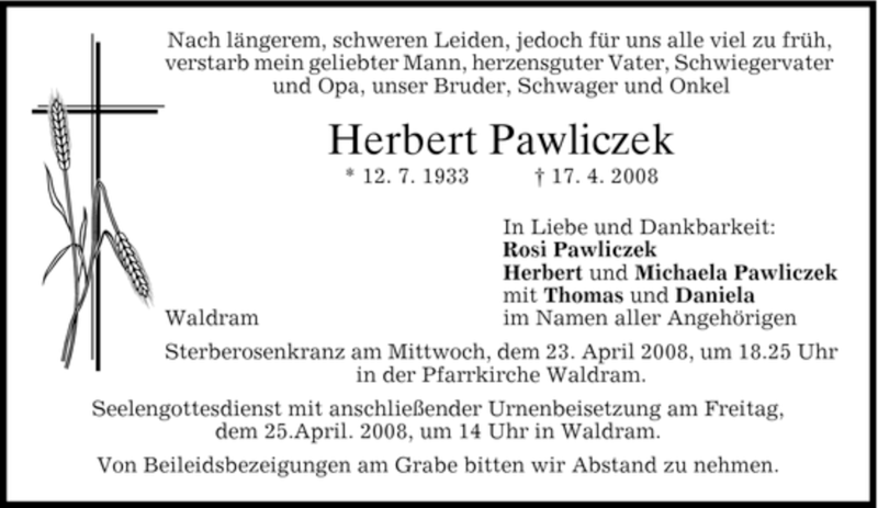 Traueranzeigen von Herbert Pawliczek | trauer.merkur.de