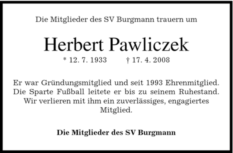 Traueranzeigen von Herbert Pawliczek | trauer.merkur.de