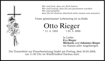 Traueranzeigen von Otto Rieger | trauer.merkur.de