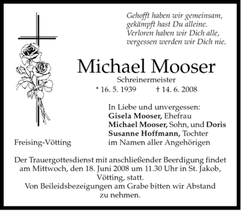 Traueranzeigen von Michael Mooser | trauer.merkur.de