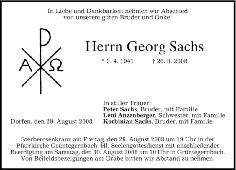 Traueranzeigen von Georg Sachs | trauer.merkur.de
