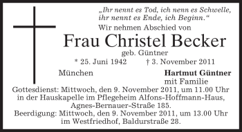 Traueranzeigen von Christel Becker | trauer.merkur.de