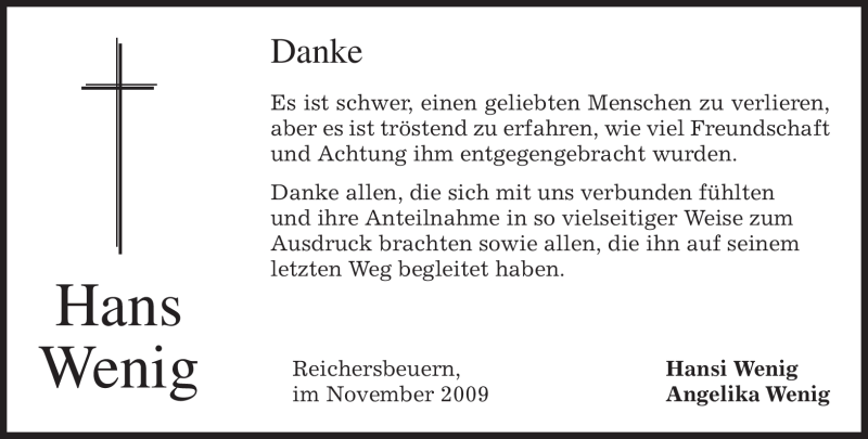 Traueranzeigen von Hans Wenig | trauer.merkur.de