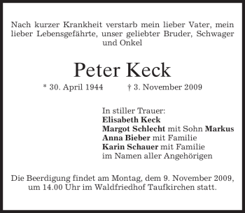 Traueranzeigen von Peter Keck | trauer.merkur.de