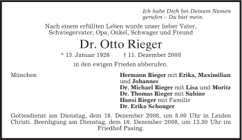 Traueranzeigen von Otto Rieger | trauer.merkur.de