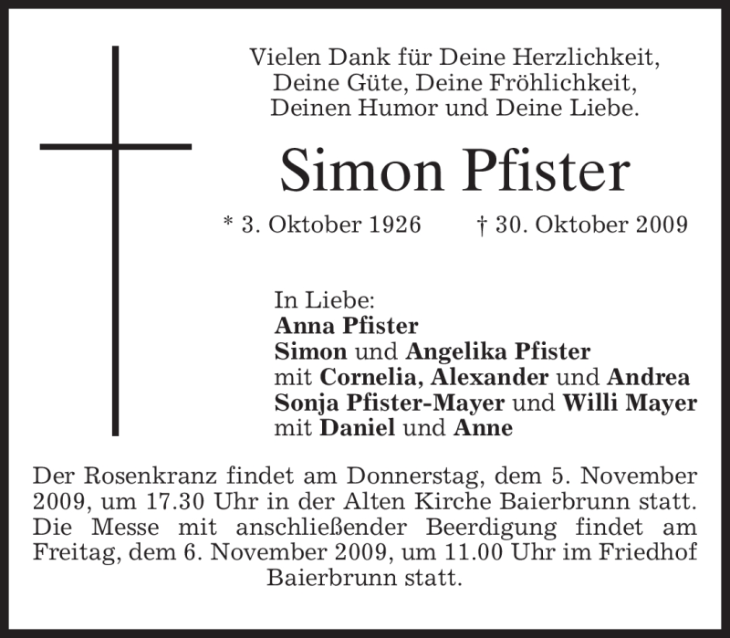 Traueranzeigen von Simon Pfister | trauer.merkur.de