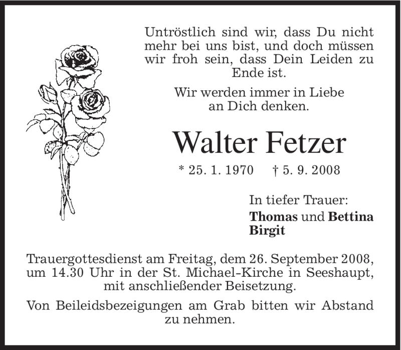 Traueranzeigen von Walter Fetzer | trauer.merkur.de