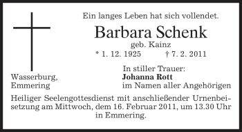 Traueranzeigen von Barbara Schenk | trauer.merkur.de