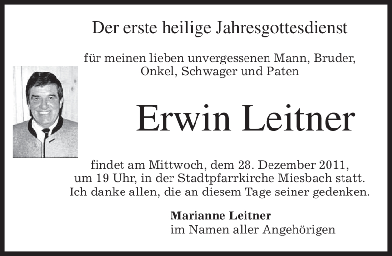 Traueranzeigen von Erwin Leitner | trauer.merkur.de
