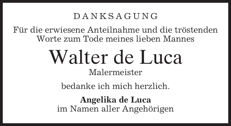 Traueranzeigen von Walter de Luca | trauer.merkur.de