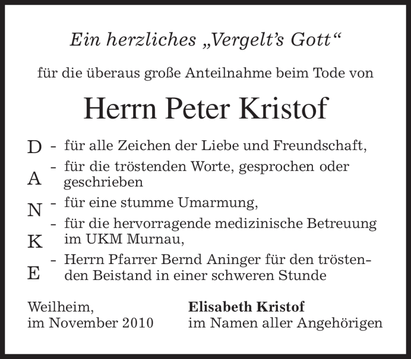 Traueranzeigen von Peter Kristof | trauer.merkur.de
