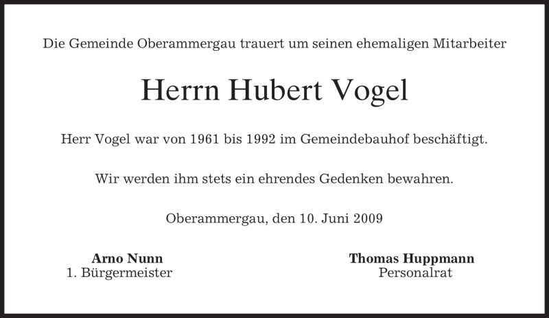 Traueranzeigen von Hubert Vogel | trauer.merkur.de
