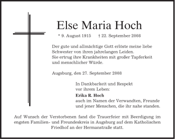 Traueranzeigen von Else Maria Hoch | trauer.merkur.de