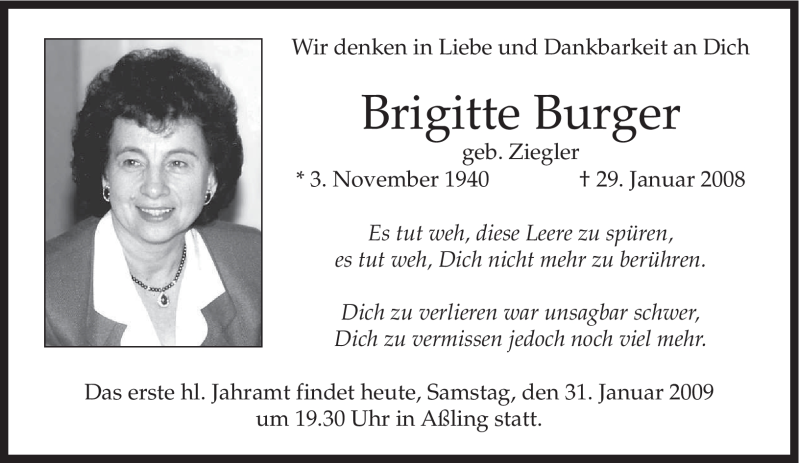 Traueranzeigen von Brigitte Burger | trauer.merkur.de