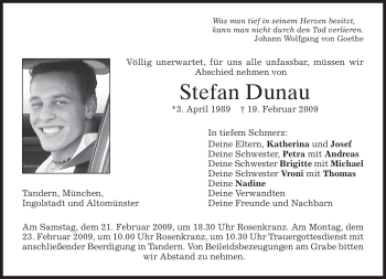 Traueranzeigen von Stefan Dunau | trauer.merkur.de