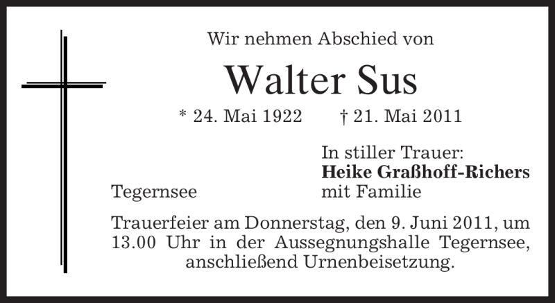 Traueranzeigen von Walter Sus | trauer.merkur.de