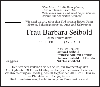 Traueranzeigen von Barbara Seibold | trauer.merkur.de