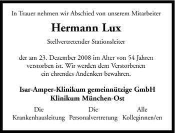 Traueranzeigen von Hermann Lux | trauer.merkur.de