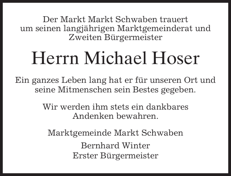 Traueranzeigen von Michael Hoser | trauer.merkur.de