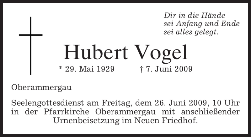 Traueranzeigen von Hubert Vogel | trauer.merkur.de