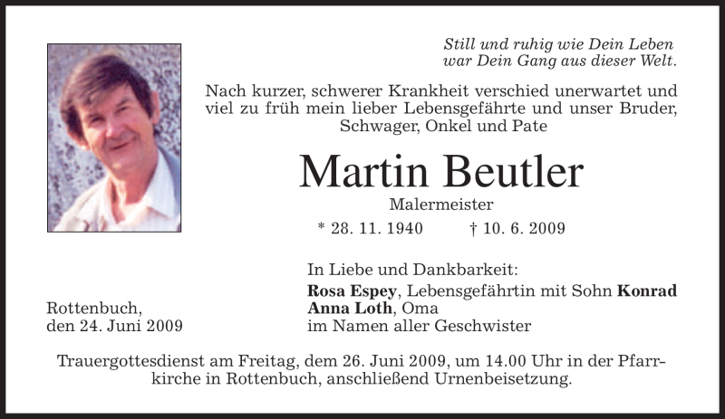 Traueranzeigen von Martin Beutler | trauer.merkur.de