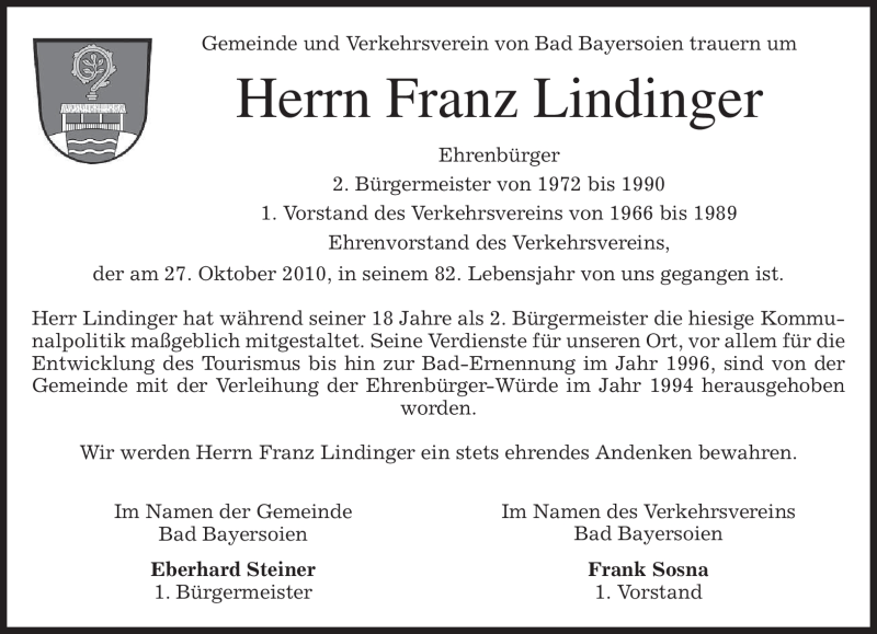 Traueranzeigen von Franz Lindinger | trauer.merkur.de