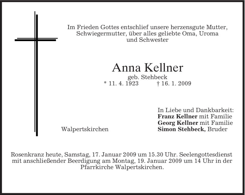 Traueranzeigen von Anna Kellner | trauer.merkur.de