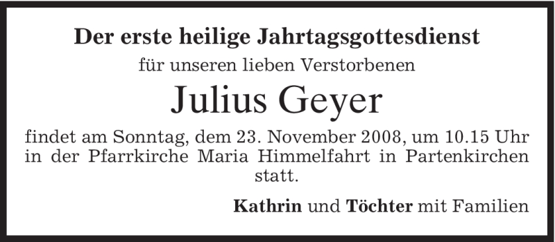 Traueranzeigen von Julius Geyer | trauer.merkur.de