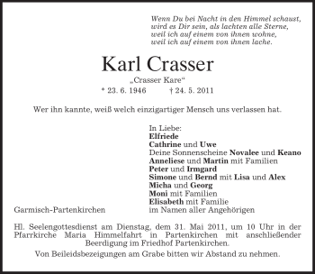Traueranzeigen von Karl Crasser | trauer.merkur.de