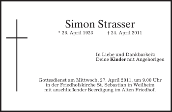 Traueranzeigen von Simon Strasser | trauer.merkur.de