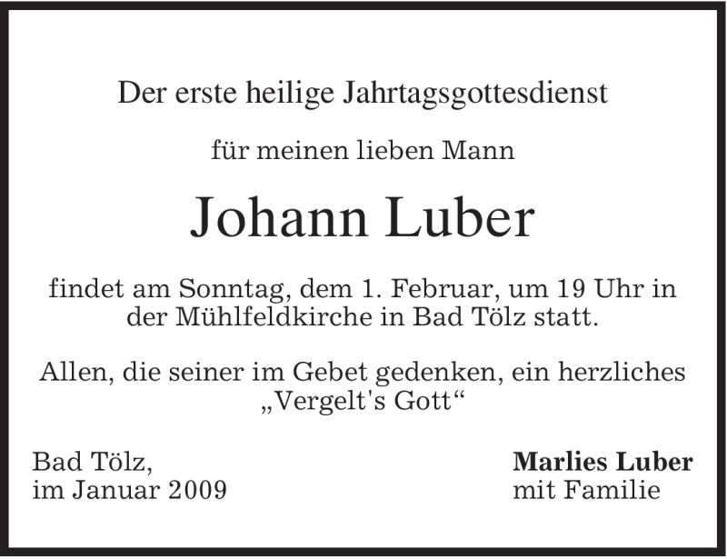 Traueranzeigen von Johann Luber | trauer.merkur.de