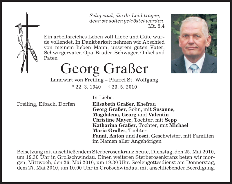 Traueranzeigen von Georg Graßer | trauer.merkur.de