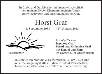 Traueranzeigen von Horst Graf | trauer.merkur.de