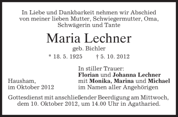 Traueranzeigen von Maria Lechner | trauer.merkur.de