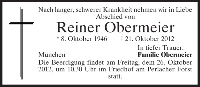 Traueranzeigen von Reiner Obermeier | trauer.merkur.de