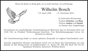 Traueranzeigen von Wilhelm Bosch | trauer.merkur.de