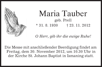 Traueranzeigen von Maria Tauber | trauer.merkur.de