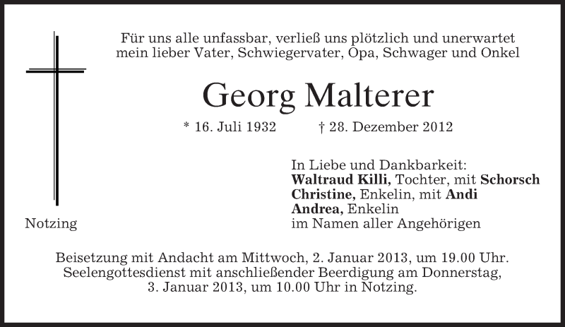 Traueranzeigen von Georg Malterer | trauer.merkur.de